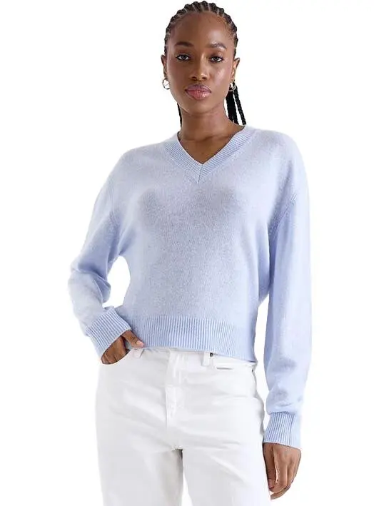 1982 100% Cashmere V-neck Sweater - Azure
