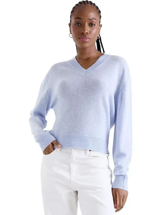 1982 100% Cashmere V-neck Sweater - Azure