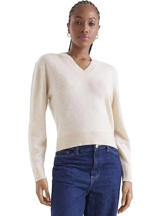1982 100% Cashmere V-neck Sweater - Buff White