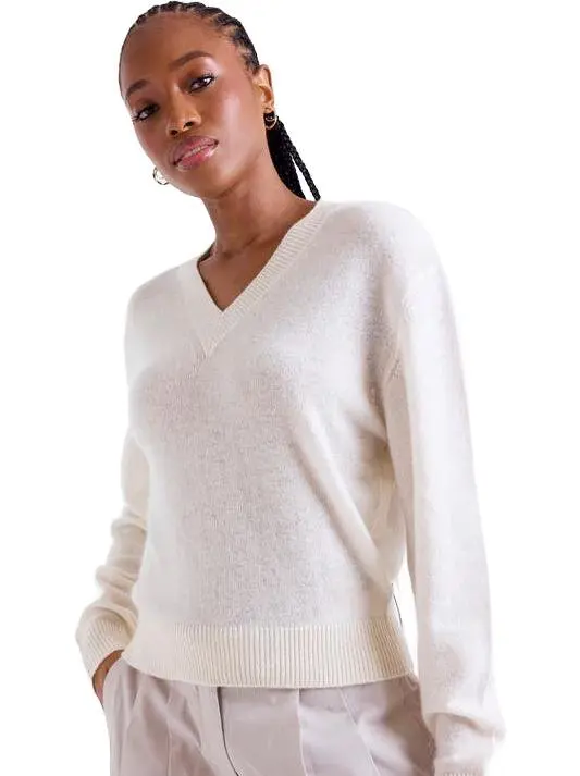 1982 100% Cashmere V-neck Sweater - Natural White