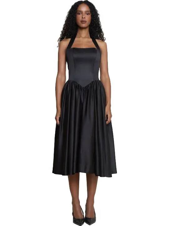 LEAU Halter Corset Midi Dress - Black