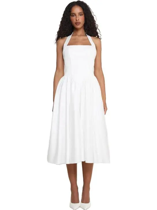 LEAU Halter Corset Midi Dress - White