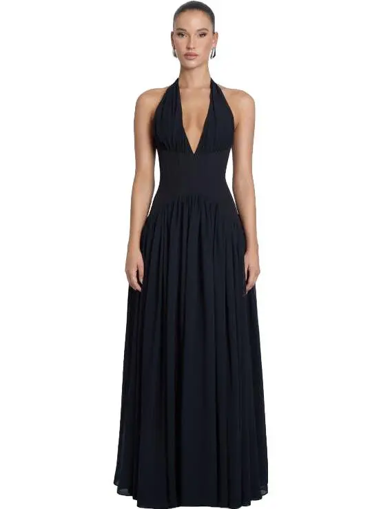LEAU Contrast Corset Maxi Dress - Black
