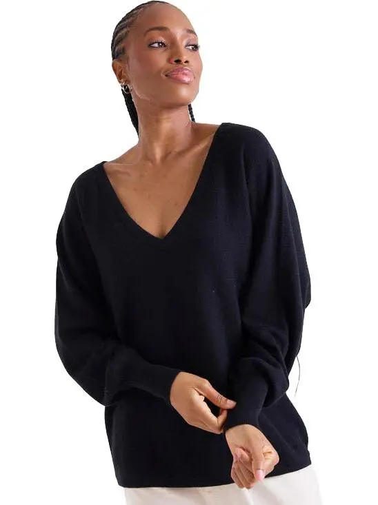 1982 Paros V-neck Cashmere Poncho Sweater - Black