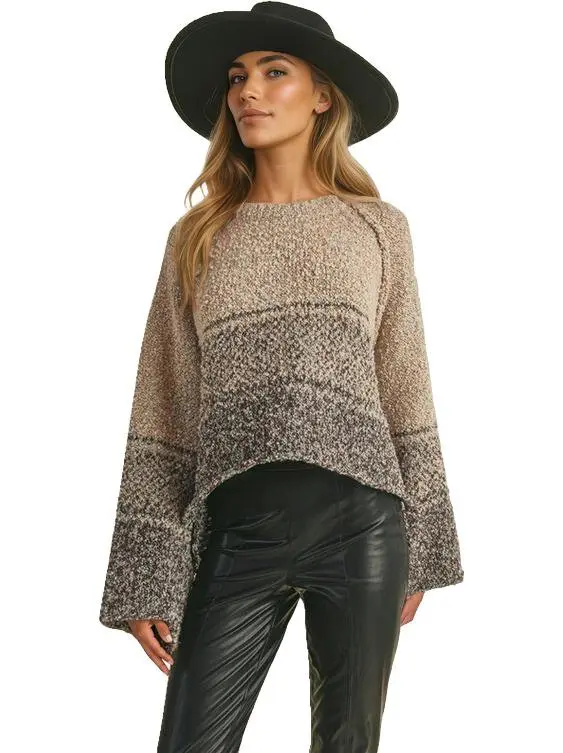 KNIT & LOUNGE Textured Gradient Knit Pullover - Beige Gradient