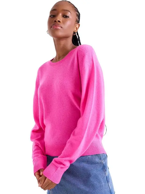 1982 Maila Long Sleeve 100% Cashmere Sweater - Hot Pink