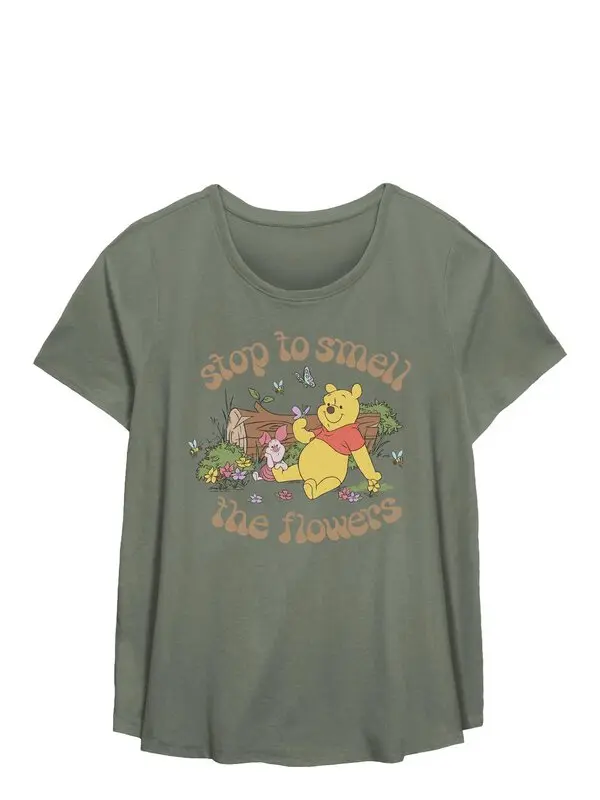 WINNIE THE POOH Stop To Smell The Flowers Graphic T-shirt - Sage Green