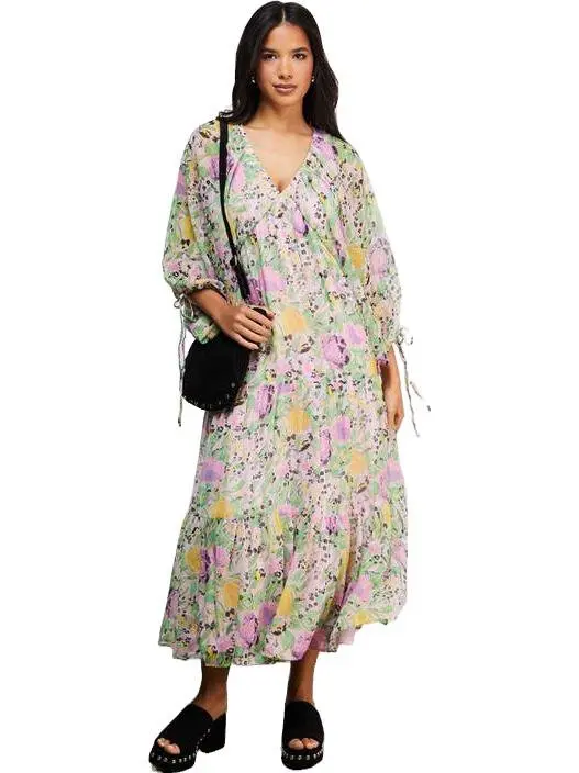 WAREHOUSE Chiffon Batwing Midi Dress - Floral