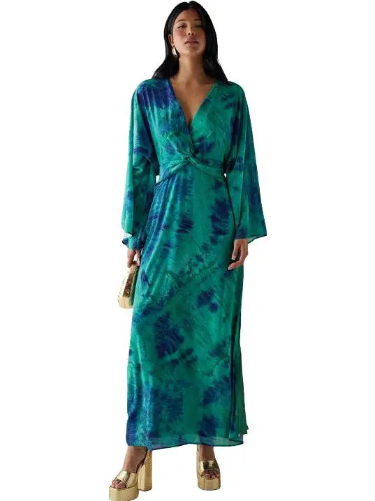 WAREHOUSE Chiffon Wrap Knot Front Maxi Dress - Green
