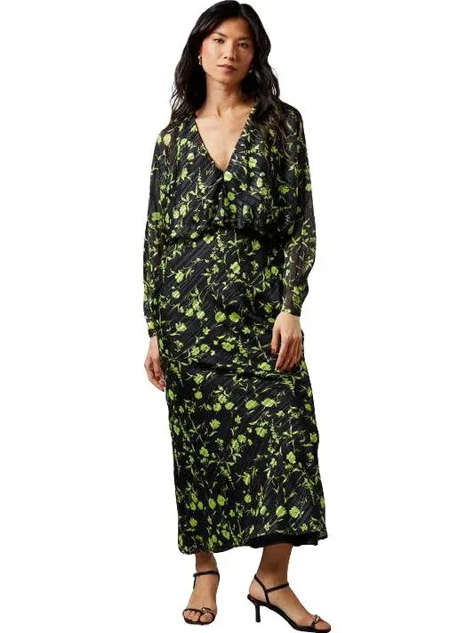 WAREHOUSE Shadow Stripe Batwing Midi Dress - Floral