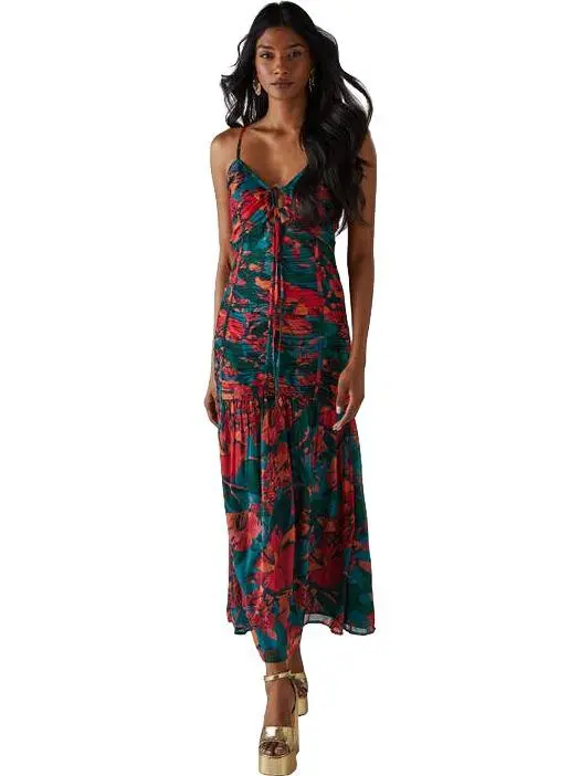 WAREHOUSE Chiffon Gathered Channel Midi Dress - Floral