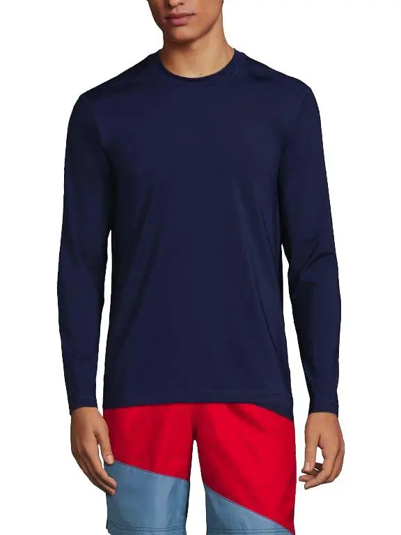 LANDS' END Long Sleeve Rash Guard Swim Tee - Deep Sea Navy