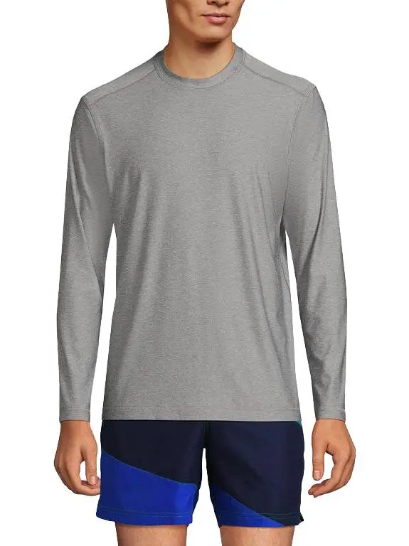 LANDS' END Long Sleeve Rash Guard Swim Tee - Gray Heather