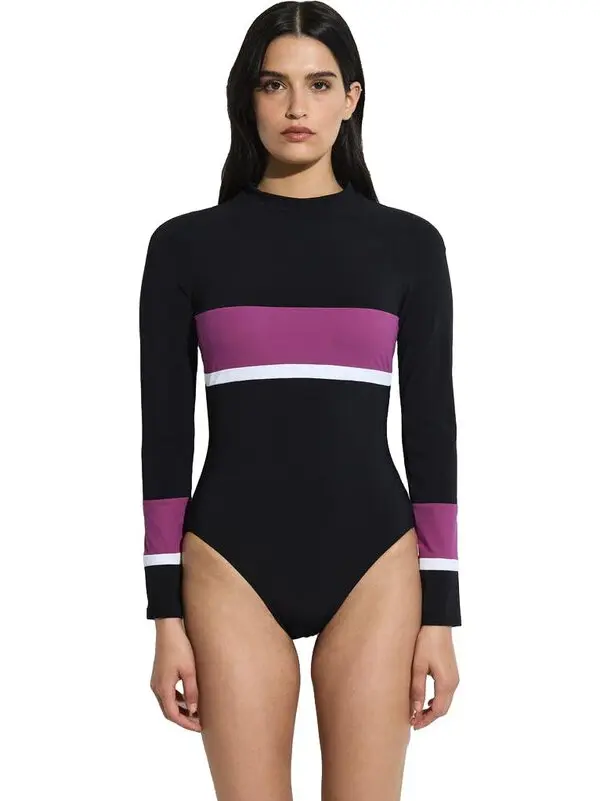 GOTTEX Aqua Chic Long Sleeve One Piece - Black-purple