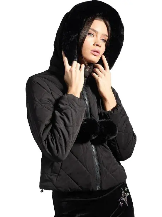 SPARKL Puffer Jacket With Faux-fur Lined Hood - Black