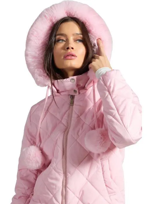 SPARKL Puffer Jacket With Faux-fur Lined Hood - Pink
