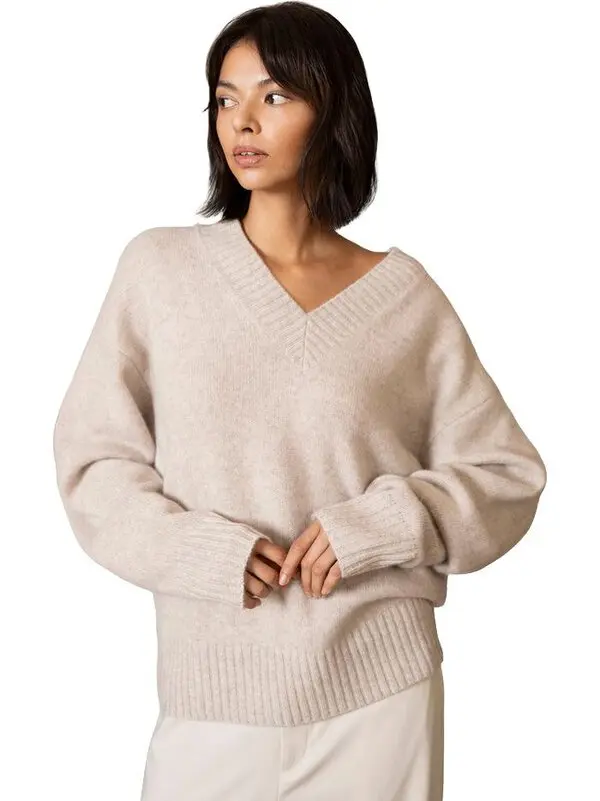 ITALIC Francesca Cashmere V-neck Sweater - Oatmeal