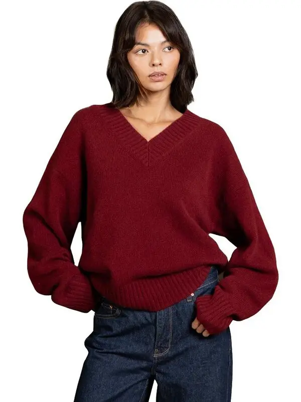 ITALIC Francesca Cashmere V-neck Sweater - Pinot Noir