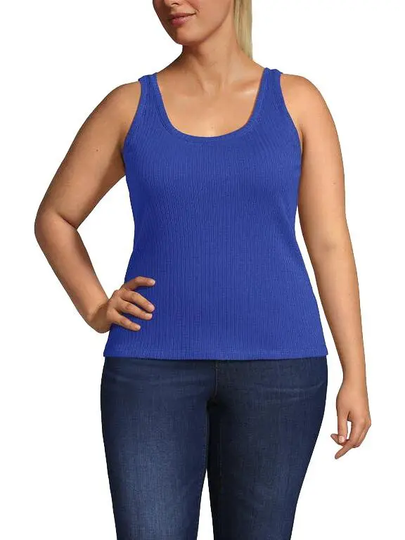 LANDS' END Pointelle Rib Tank - Blue Breeze