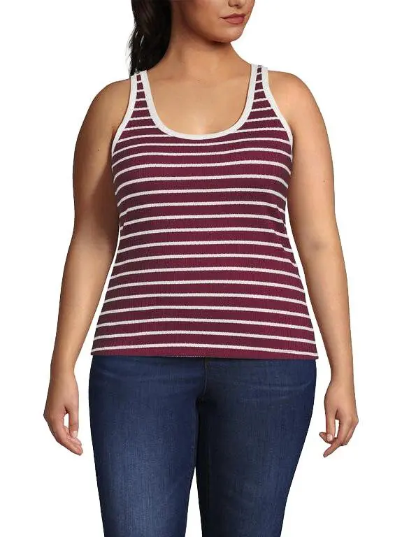 LANDS' END Pointelle Rib Tank - Burgundy/ivory Breton Stripe
