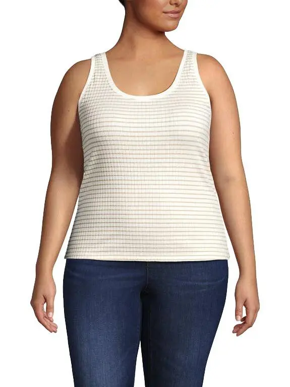 LANDS' END Pointelle Rib Tank - Ivory/blush Easy Stripe