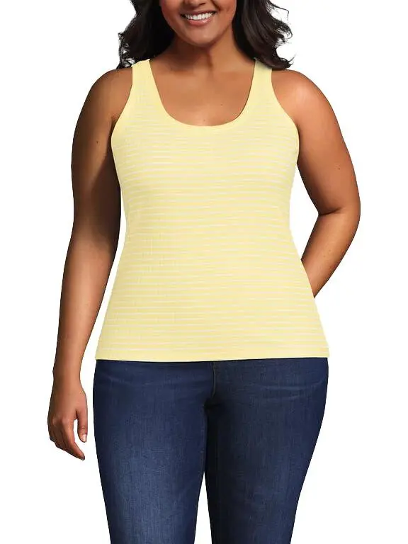 LANDS' END Pointelle Rib Tank - Pale Yellow/white Easy Stripe