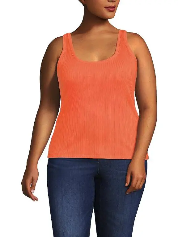 LANDS' END Pointelle Rib Tank - Papaya Orange