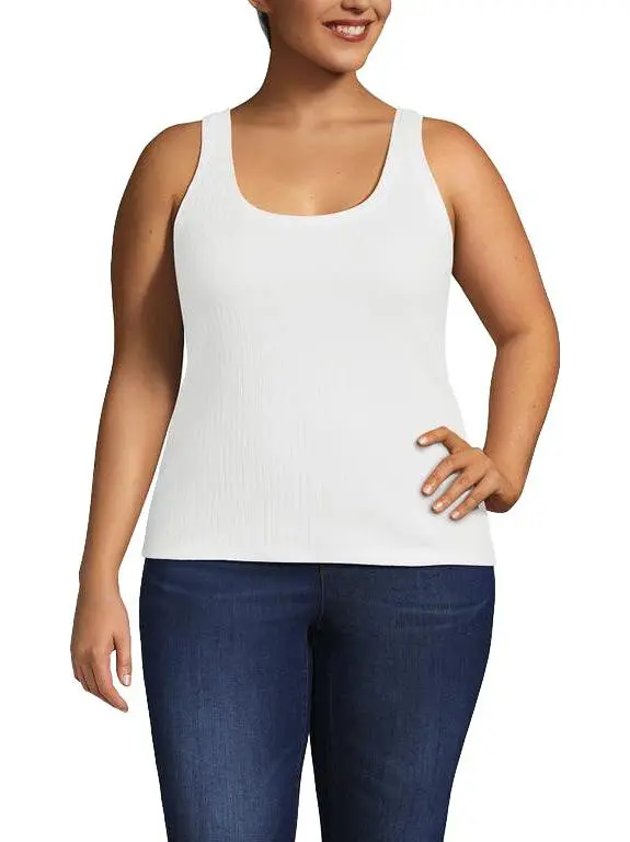 LANDS' END Pointelle Rib Tank - White
