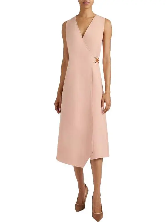 Santorelli Ursa Sleeveless Faux Wrap Stretch Crepe Dress - Peach Whip