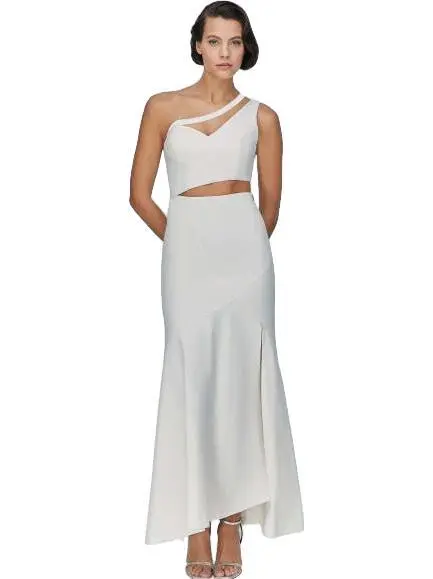 JENDUE Denim Maxi Dress With Cut-out Detail - White