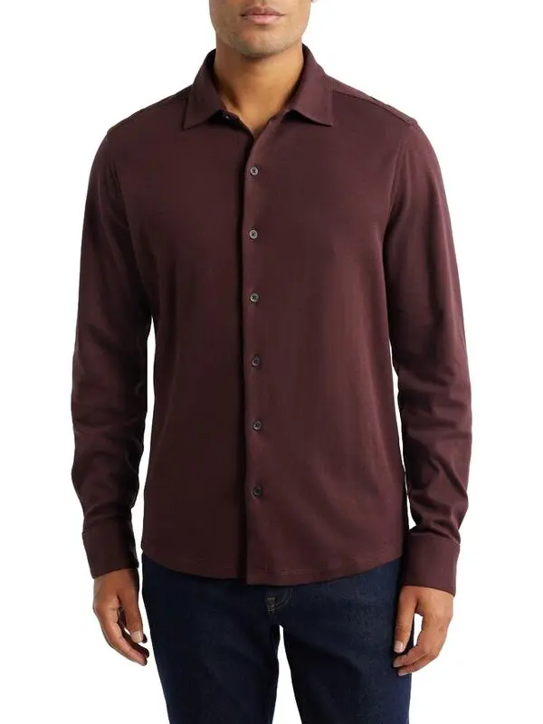 Robert Barakett Milo Knit Button-up Shirt - Deep Bordeaux