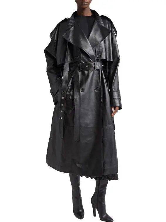 Michael Kors Plongé Leather Trench Coat With Attached Belt - Black