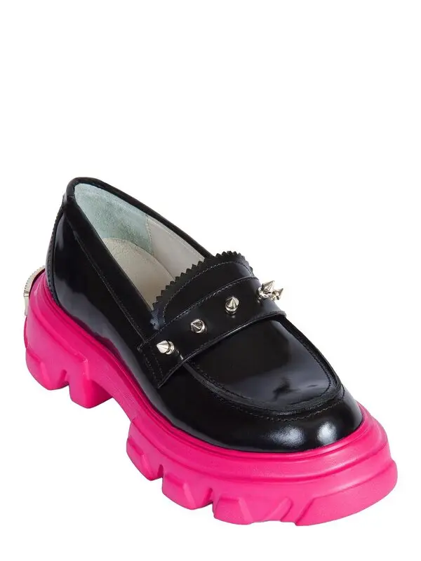 URBNKICKS Glam Studded Leather Loafers - Black
