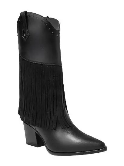 DANTE Leather Fringe Boots - Black