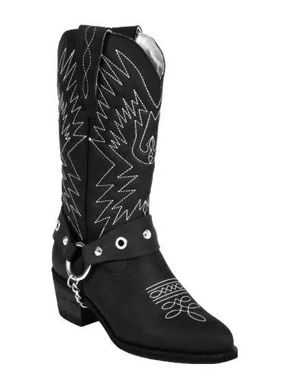 URBNKICKS Cowboy Leather Boots - Black