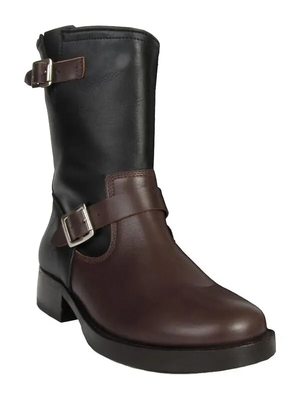 URBNKICKS Two-tone Leather Biker Boots - Brown/black