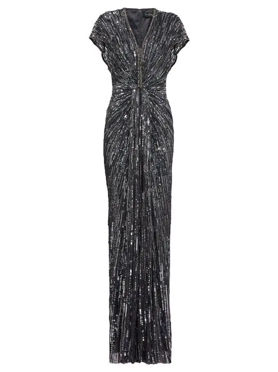 Jenny Packham Sequin-embellished V-neck Maxi Dress - Shadow Grey