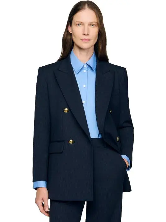 Sandro Pinstripe Double-breasted Jacket - Navy Blue