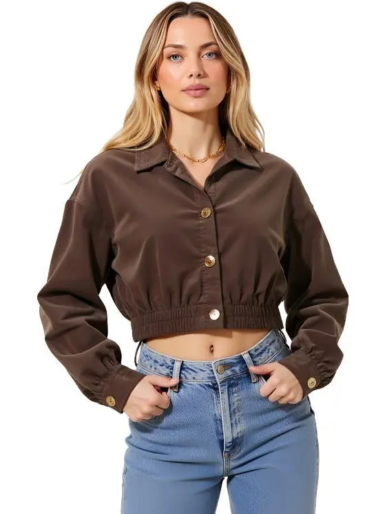MODENAIRE Cropped Button-up Jacket With Stretch Hem - Brown