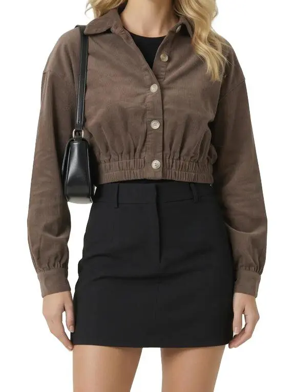 MODENAIRE Cropped Button-up Jacket With Stretch Hem - Brown