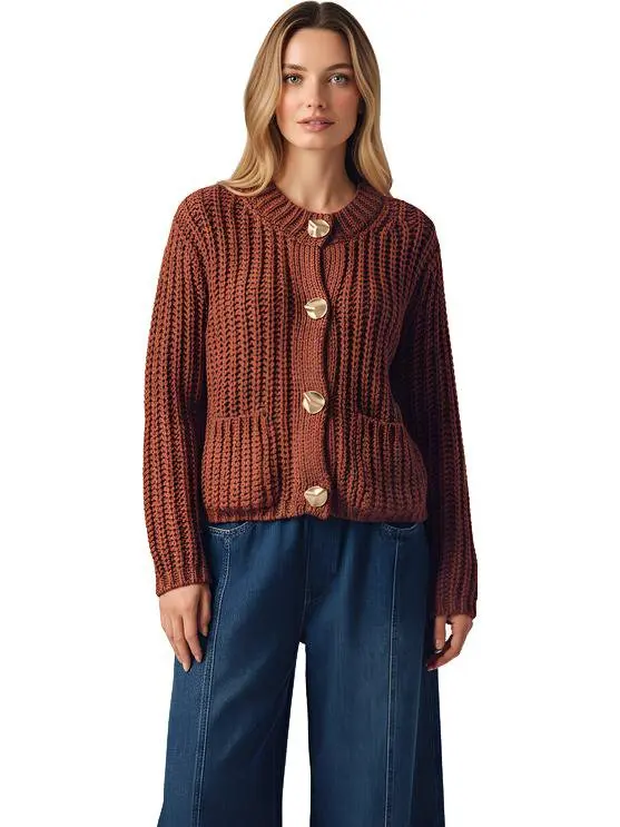 MODENAIRE Chunky Ribbed Cardigan With Gold-tone Buttons - Rust