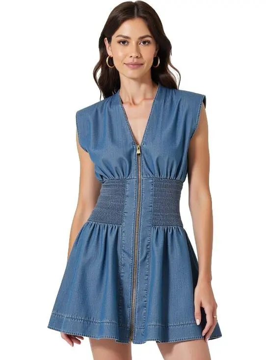 MODENAIRE Denim Mini Dress With Cap Sleeves - Denim Blue