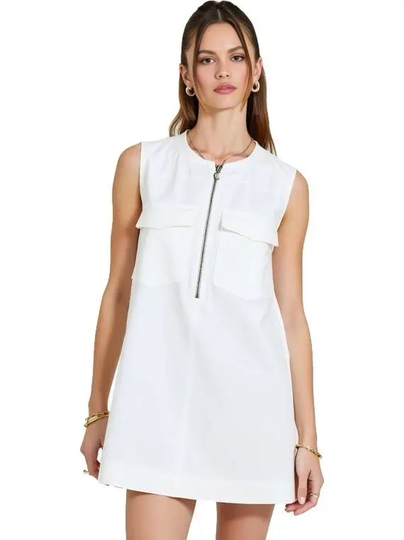 MODENAIRE Sleeveless Ring-pull Zip-front Mini Dress - White