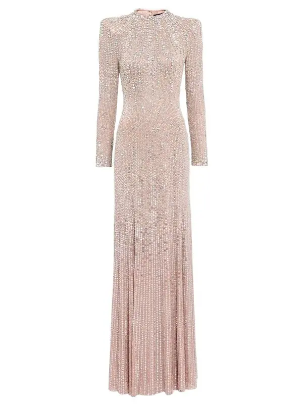 Jenny Packham Embellished Mock-neck Maxi Dress - Desert Sand