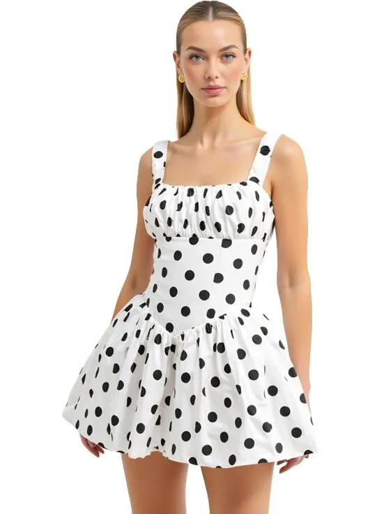MODENAIRE Polka Dot Corset Mini Dress - White /black Polka Dot