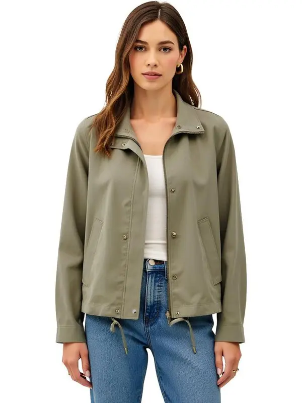 MODENAIRE Cropped Utility Jacket With Drawstring Hem - Olive Green