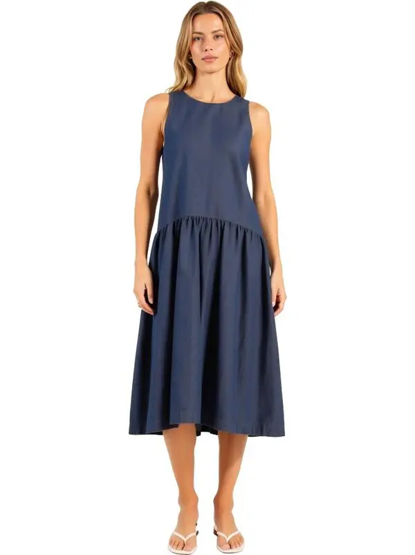 MODENAIRE Sleeveless Drop-waist Midi Dress - Blue