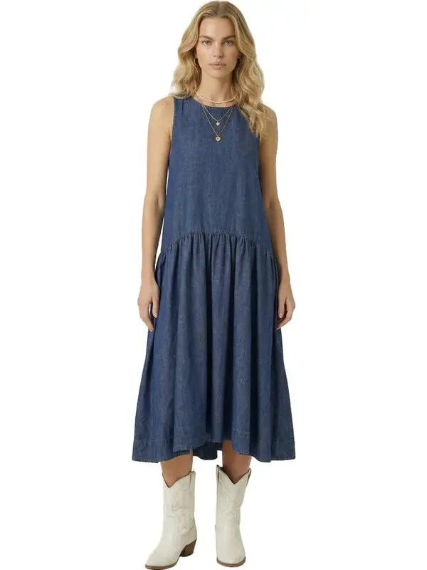 MODENAIRE Sleeveless Drop-waist Midi Dress - Blue