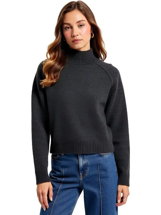 MODENAIRE Mock Neck Raglan Sleeve Sweater - Grey