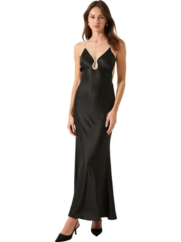 MODENAIRE Satin Open-back Maxi Dress - Black